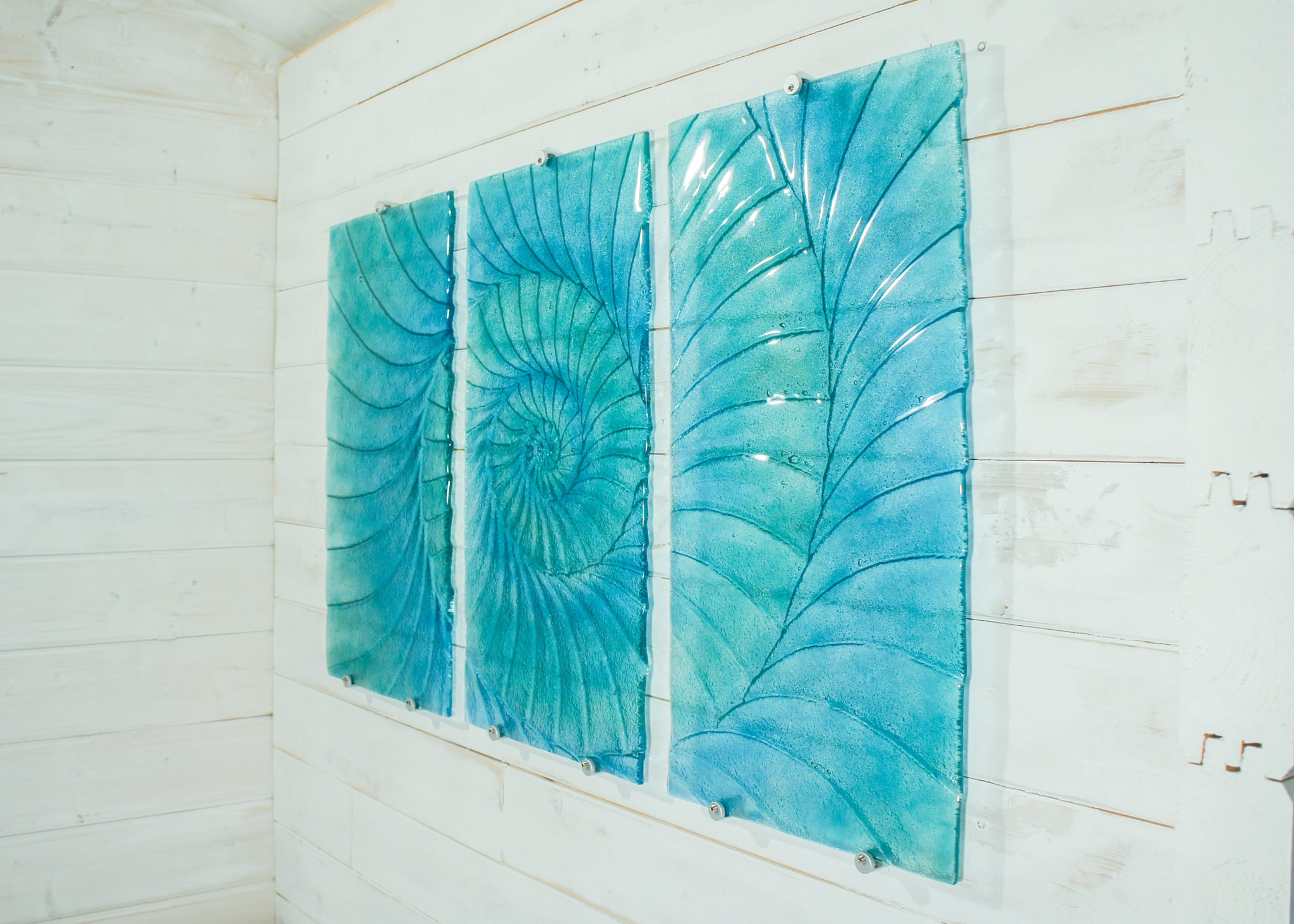 Triptych Ammonite Panels OVERALL 100x60cm (40x23") incl. gaps and 9 fi ...