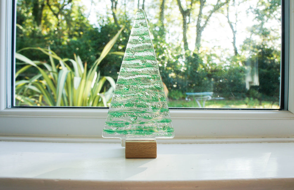 L Green Glass Tree - 22cm(8 1/2") with wooden block – Matt Adkins at ...