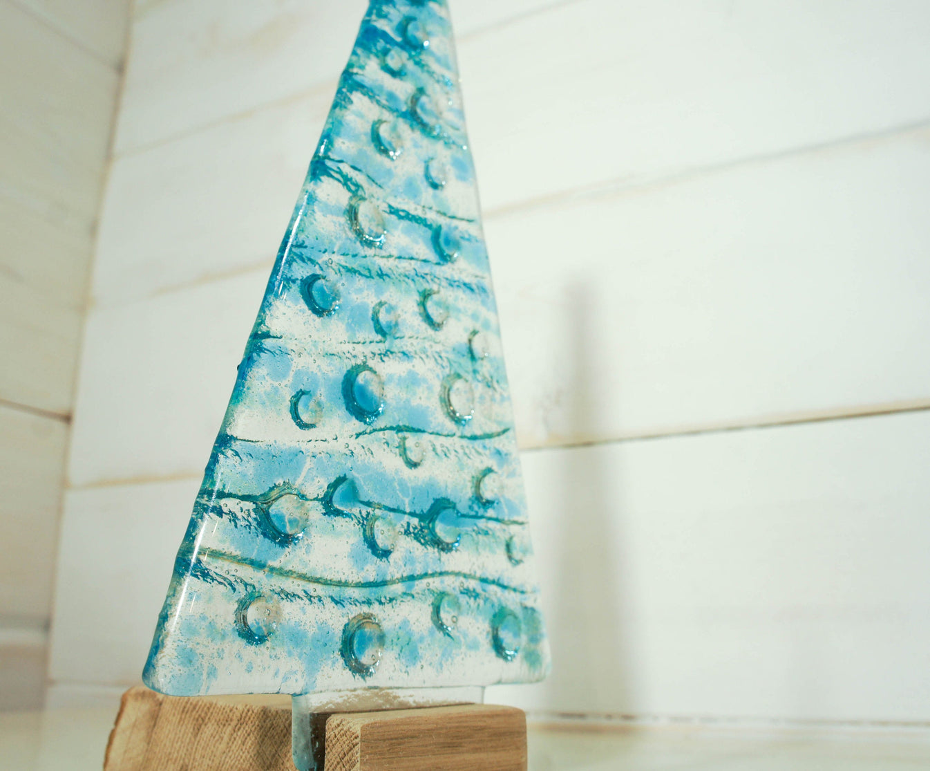 Large Turquoise&Blue Glass Tree - Freestanding - 22cm/8 1/2" with wood ...