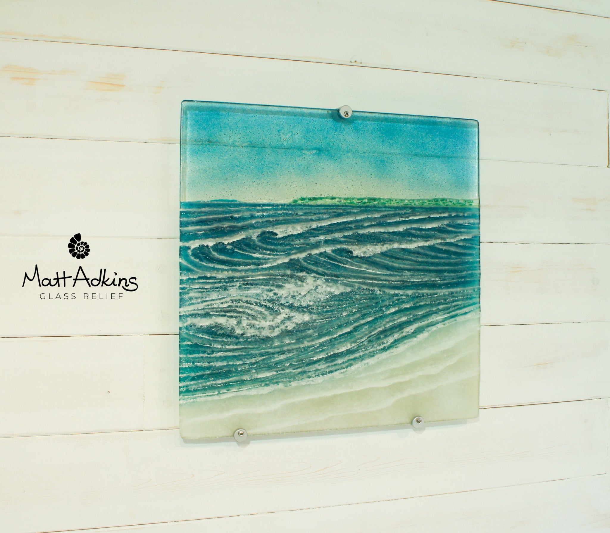 Coastal Wave Panel with Land - Large - 40x40cm (16"x16") with fixings ...