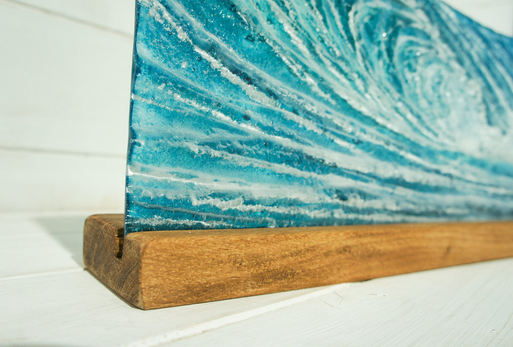 Surfers' Wave Panel - Freestanding - 52x19cm(20x7 1/2") with a wooden ...