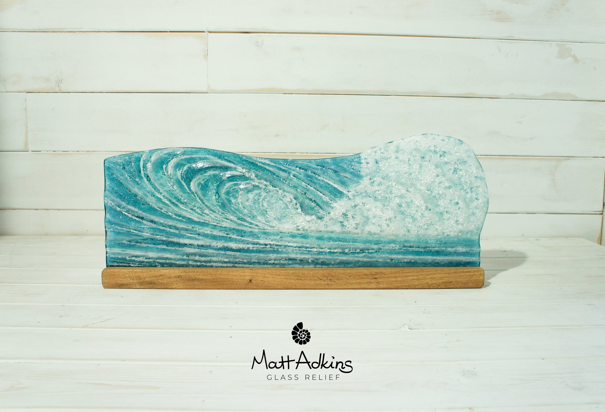 Surfers' Wave Panel - Freestanding - 52x19cm(20x7 1/2") with a wooden ...