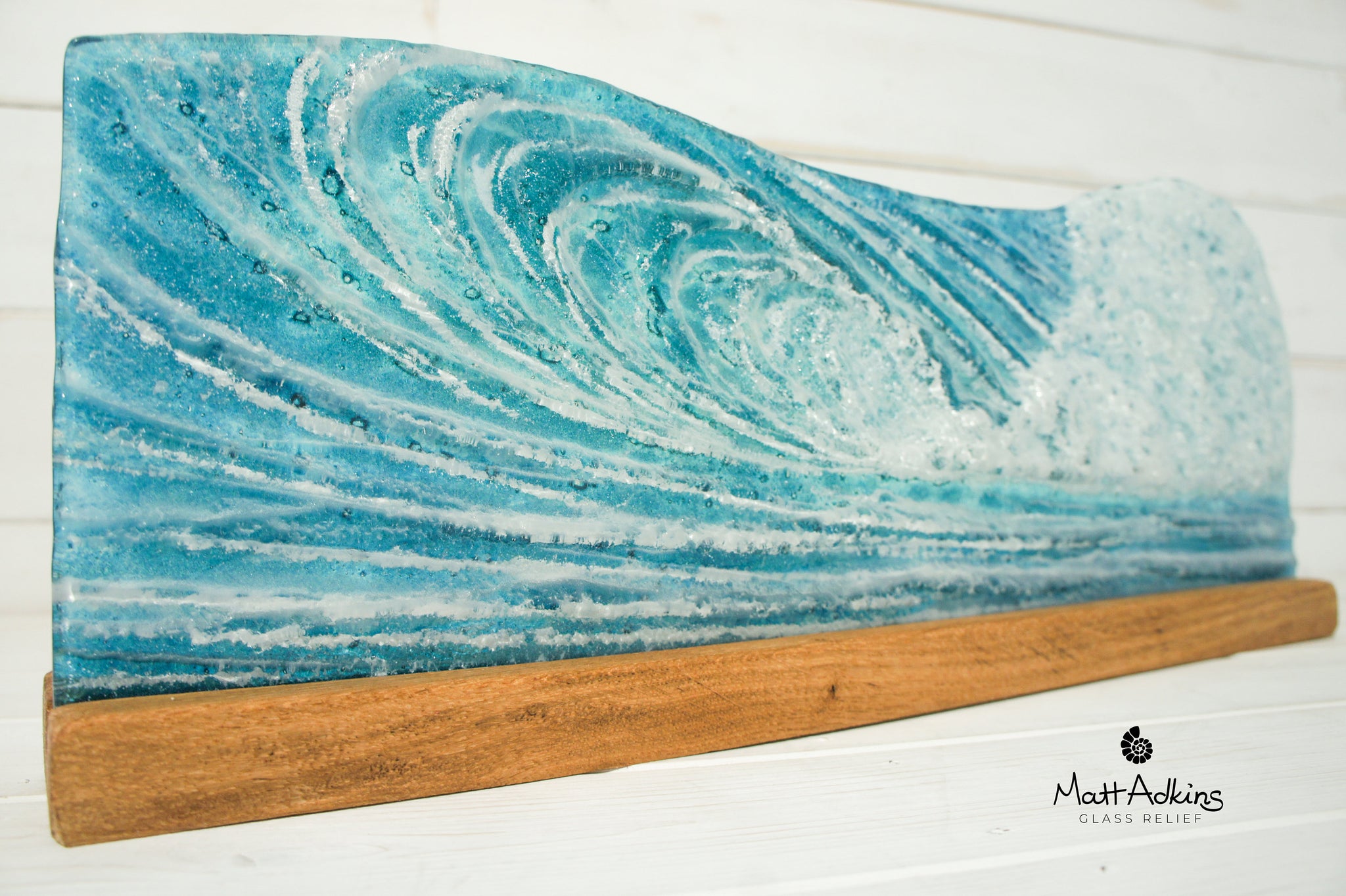Surfers' Wave Panel - Freestanding - 52x19cm(20x7 1/2") with a wooden ...