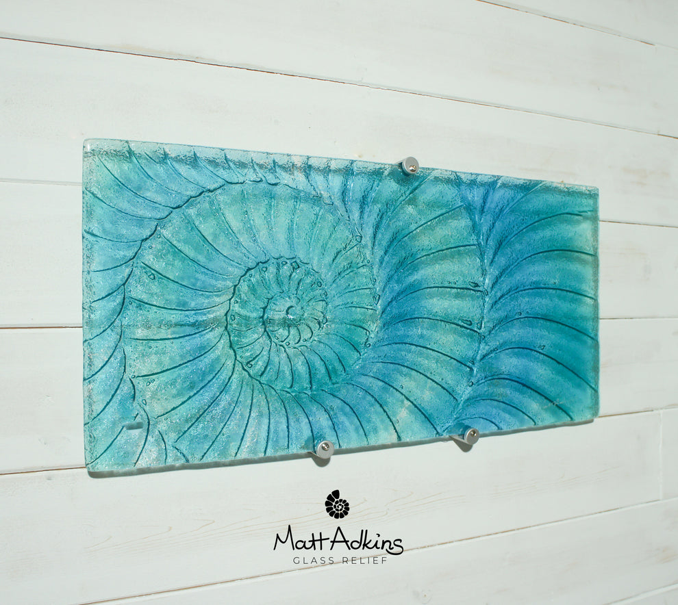 Ammonite Wall Panel - Large Landscape - Swirl Turquoise Blue - 56x26cm ...